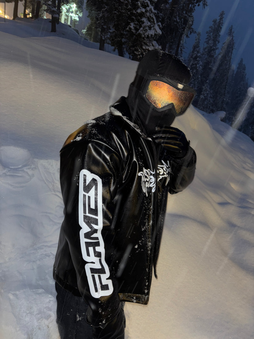 BLACK LEATHER RACING JACKET – THE FLAMES